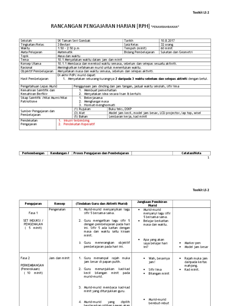 Lesson Study PLC Tahun 3 Waktu 2017 | PDF