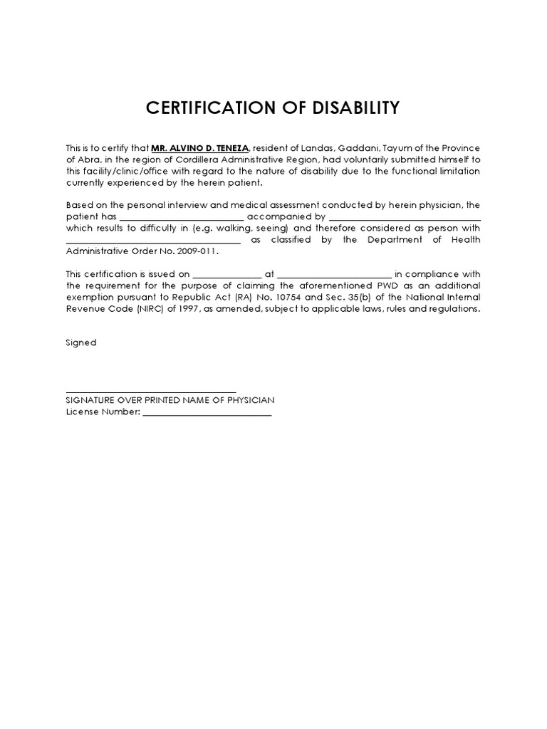 Certification of Disability | PDF