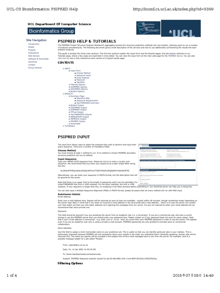 Psipred Tutorial | Download Free PDF | Email Address | Sequence Alignment