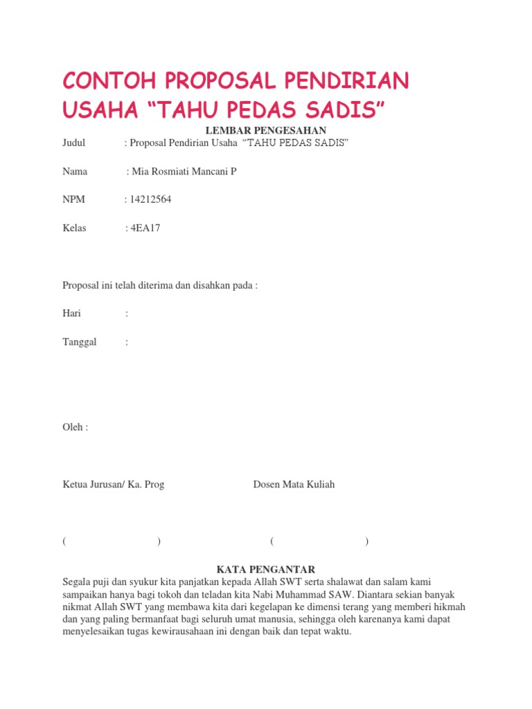 Contoh Proposal Pendirian Usaha | PDF