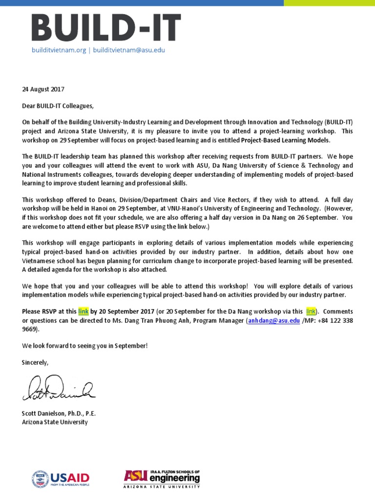 Invitation Letter-Project-Based Learning WS-Hanoi Sep29 | PDF