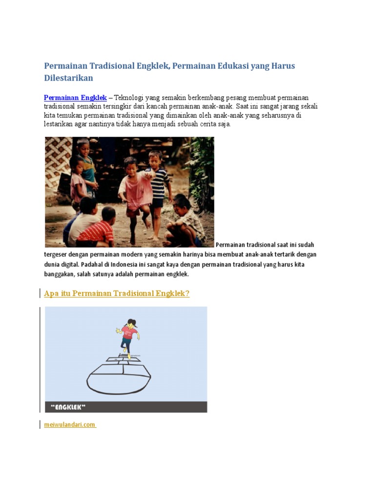 Permainan Tradisional Engklek | PDF