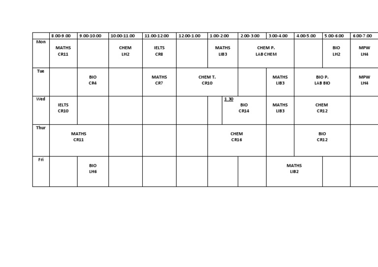 Weekly Science Class Schedule | PDF