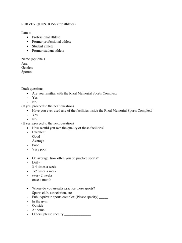 Survey Questions | Download Free PDF | Gym | Sports