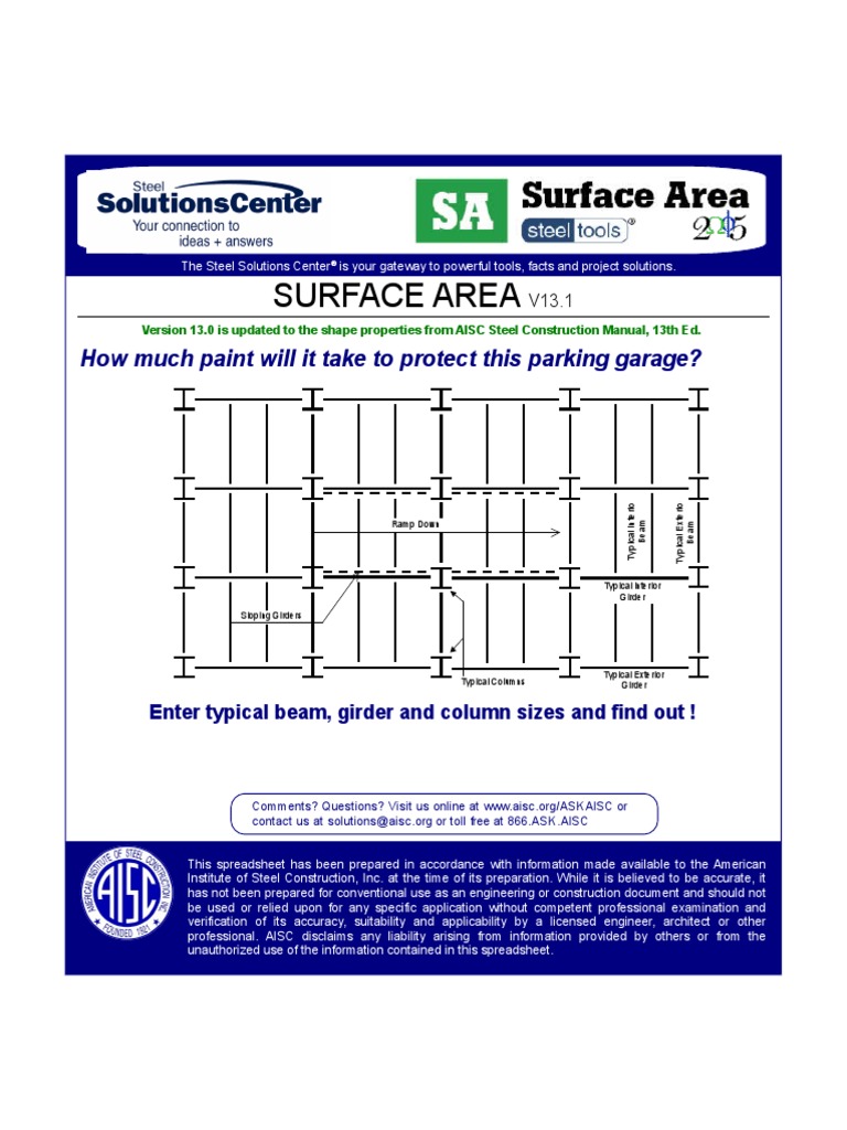 Surface Area Structural Steel | PDF | Beam (Structure) | Spreadsheet