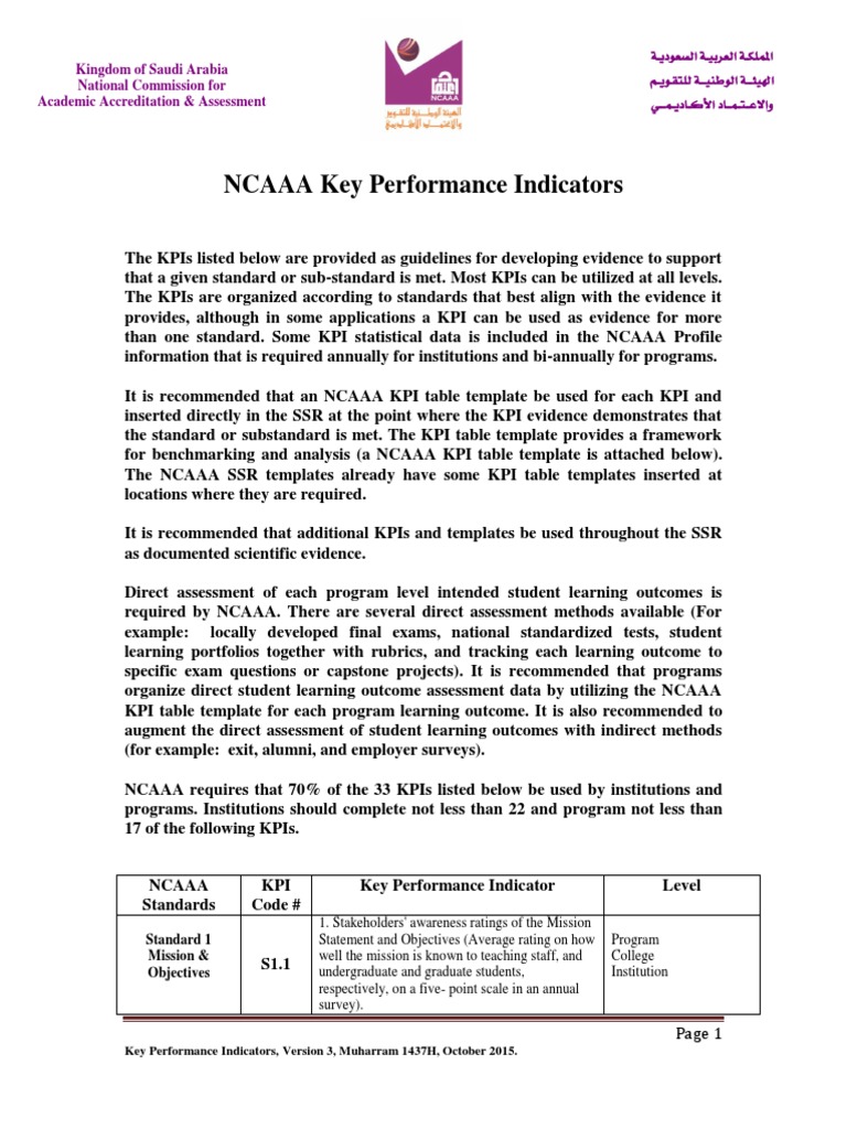 KSA NCAAA Key Performance Indicators | PDF | Performance Indicator ...