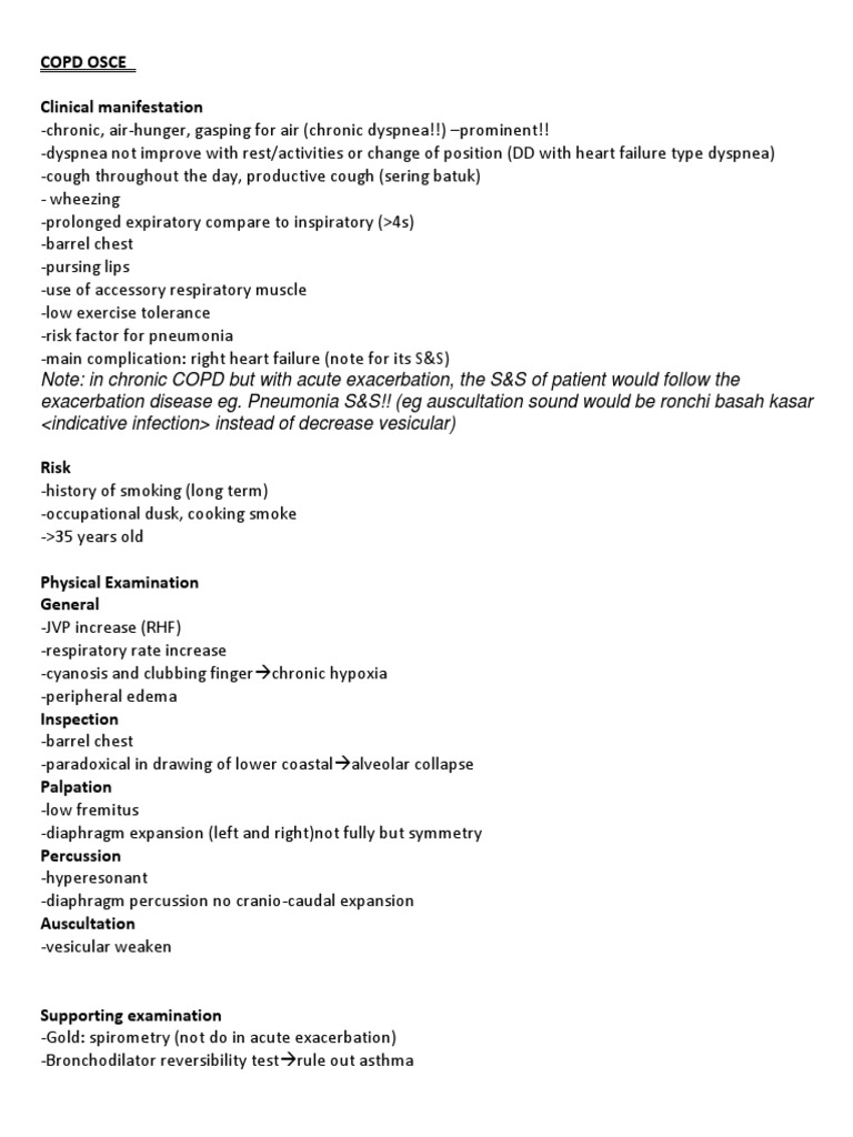 Copd Osce Clinical Manifestation | PDF | Wellness | Science & Mathematics