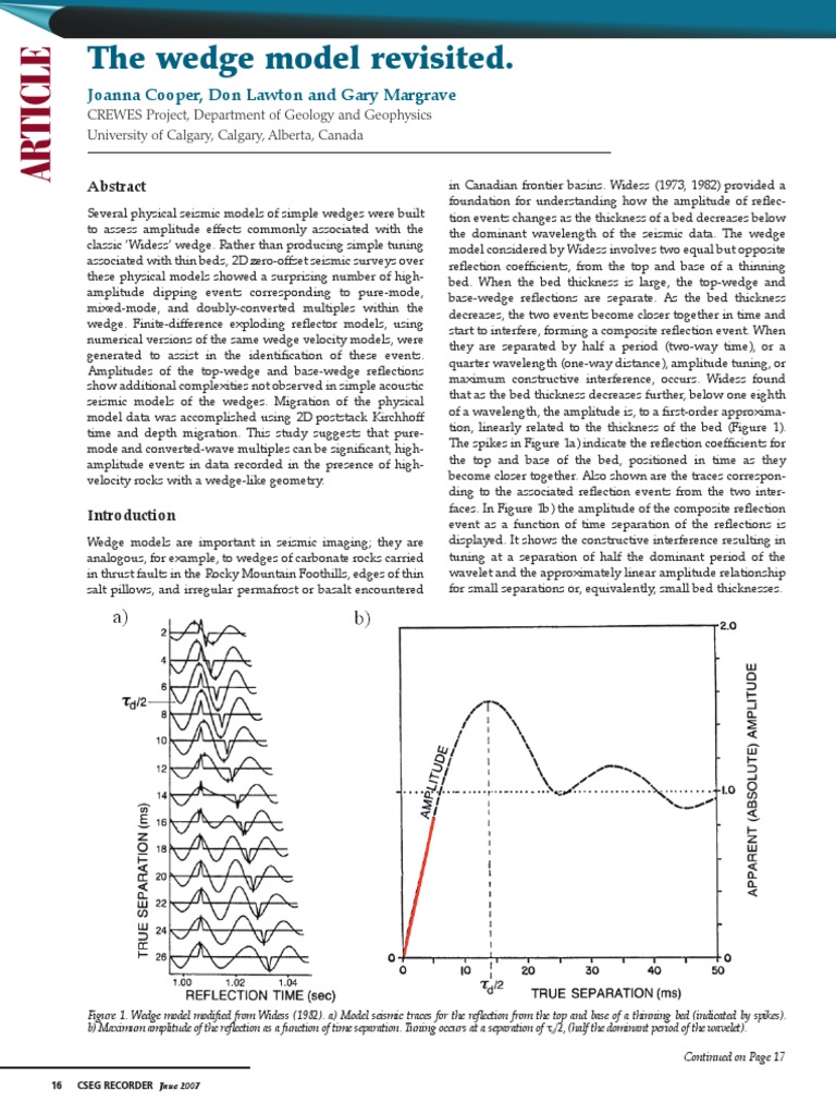 2007 06 Recorder The Wedge Model | PDF | Reflection Seismology | Reflection (Physics)