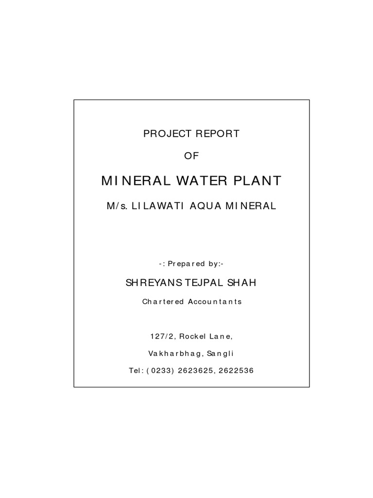 Mineral Water Plant: Project Report OF | PDF | Purified Water ...