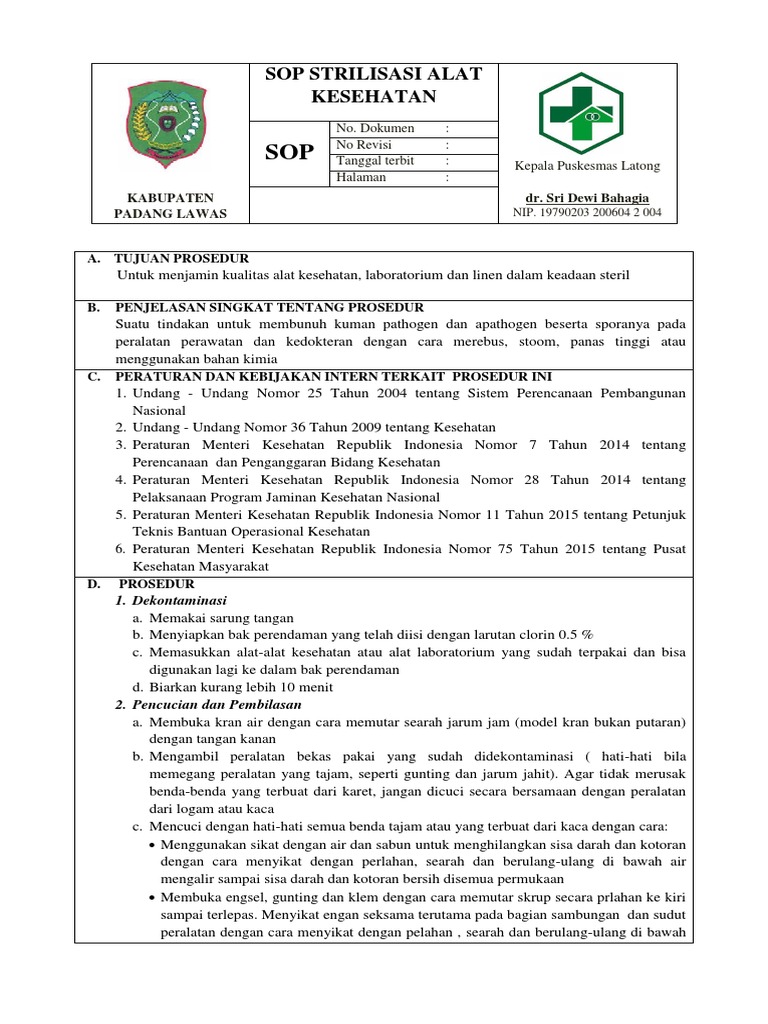 Sop Sterilisasi Alat Kesehatan | PDF