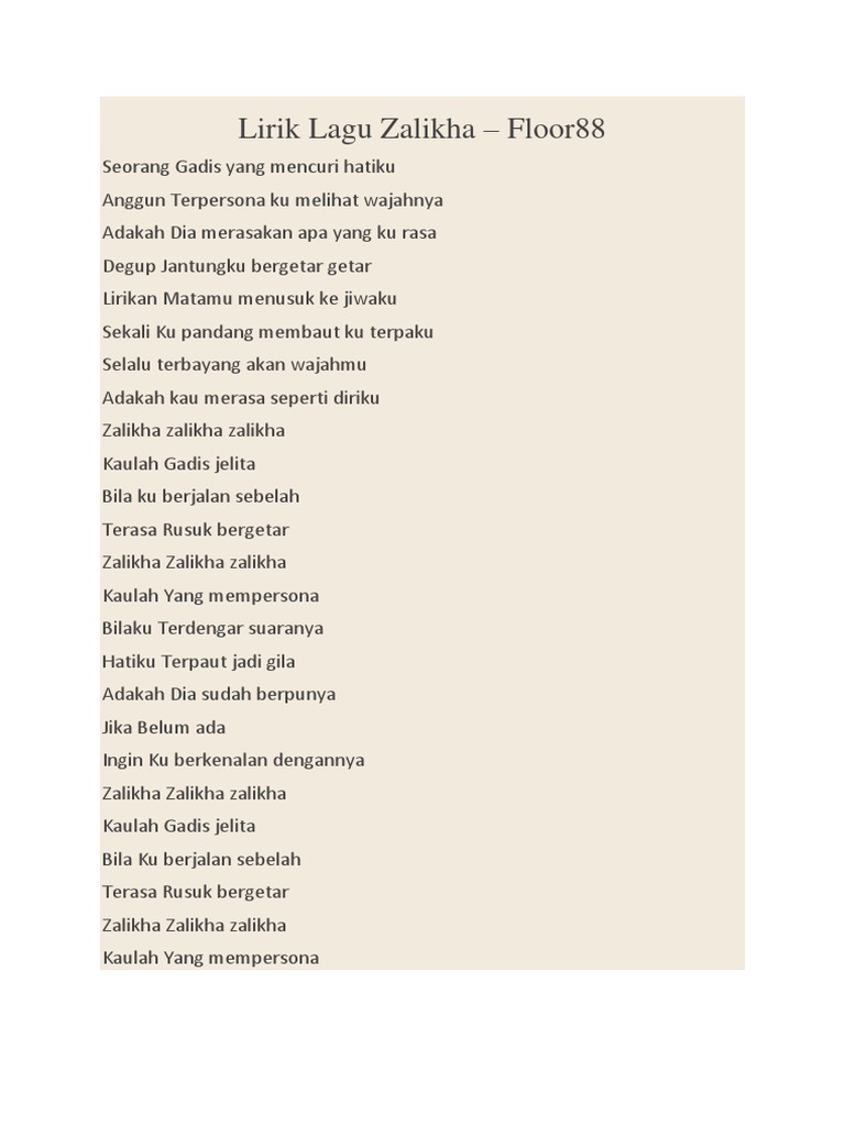 Lirik Lagu Zalikha | PDF
