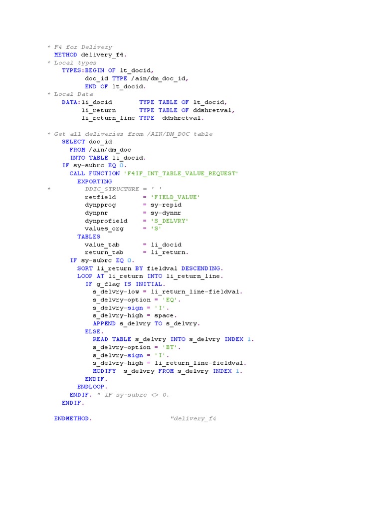 F4 For Delivery Local Types F4if Int Table Value Request Pdf