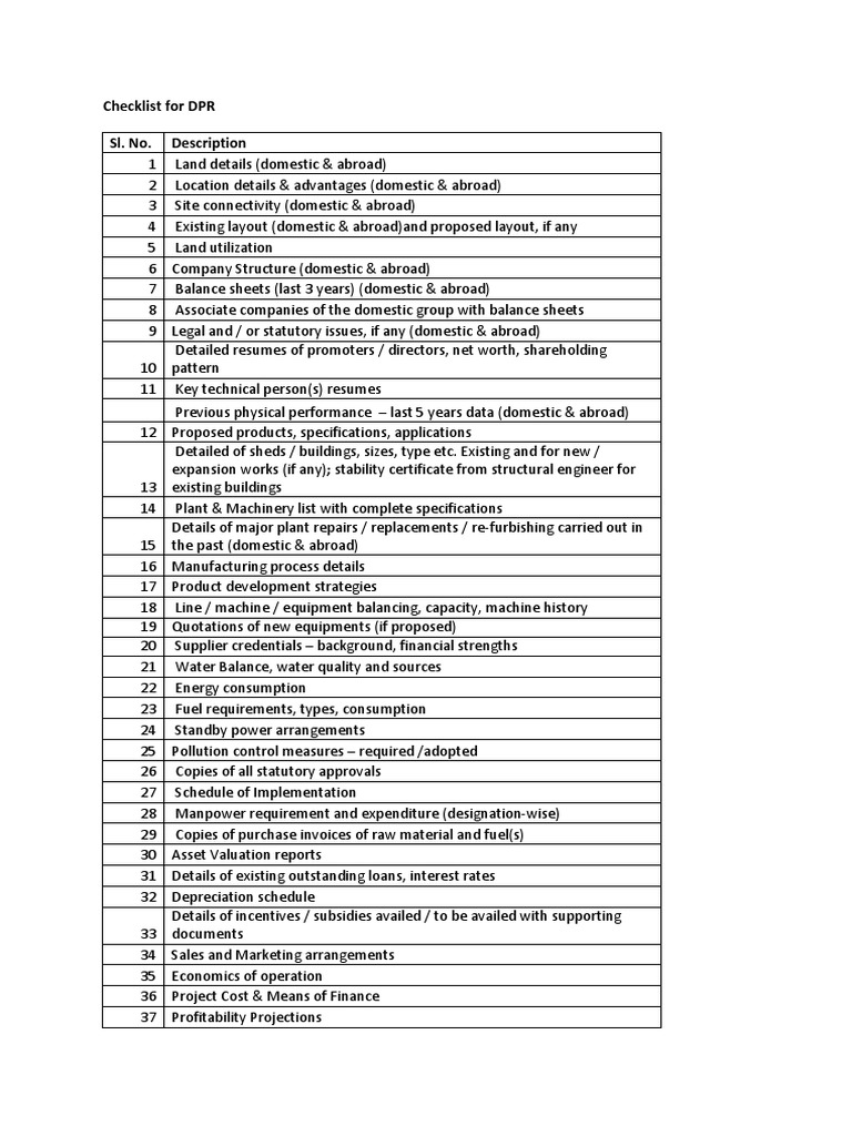 Checklist for DPR