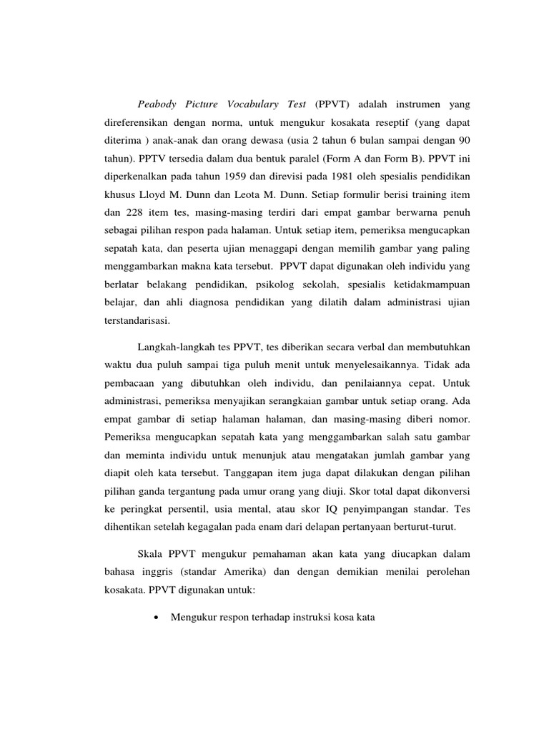 Peabody Picture Vocabulary Test | PDF