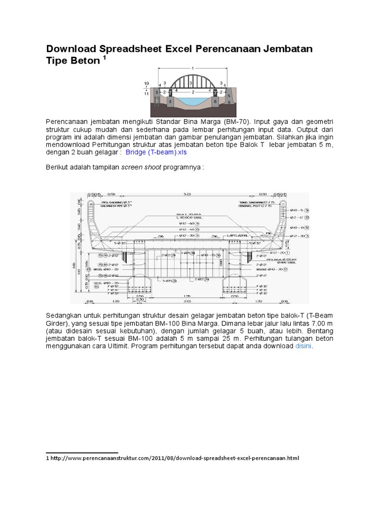 Spreadsheet Excel Perencanaan Jembatan Tipe Beton | PDF