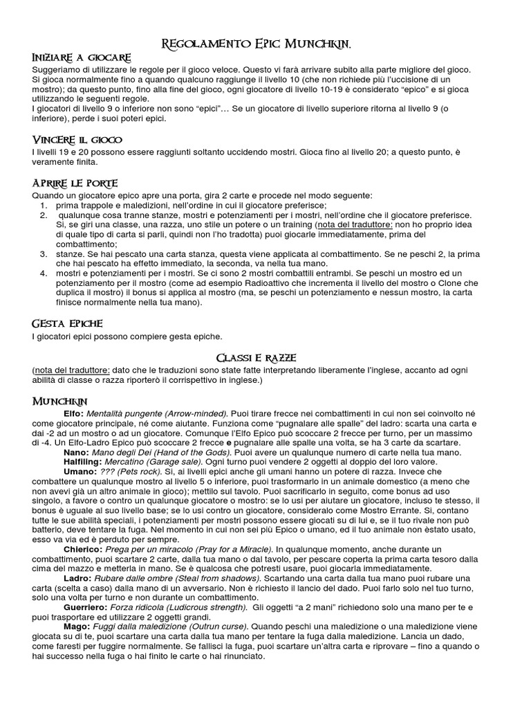 Regolamento Epic Munchkin Italiano PDF | PDF