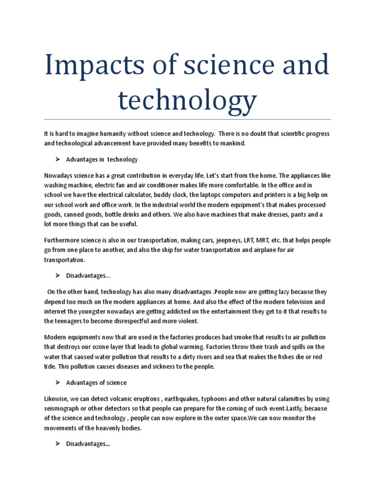 Impacts of Science and Technology | PDF | On The Origin Of Species ...
