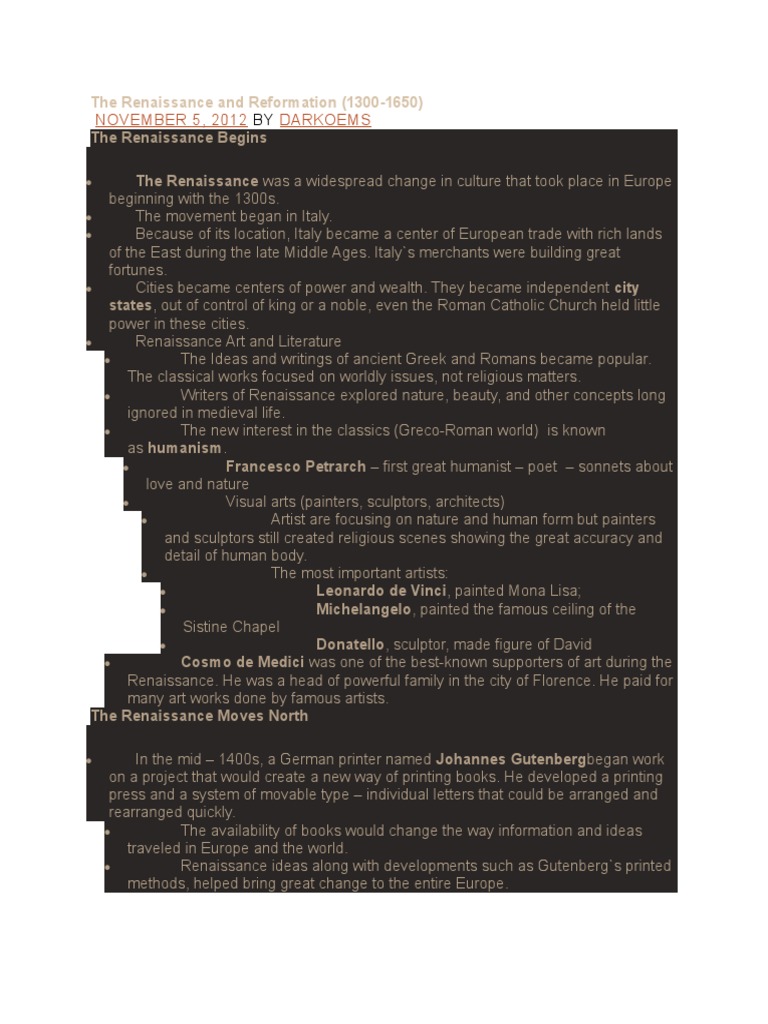 The Renaissance and Reformation | PDF | Renaissance | Martin Luther