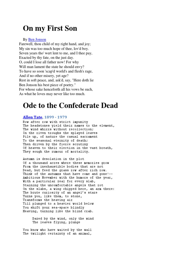 On My First Son: Ben Jonson | PDF | Unrest