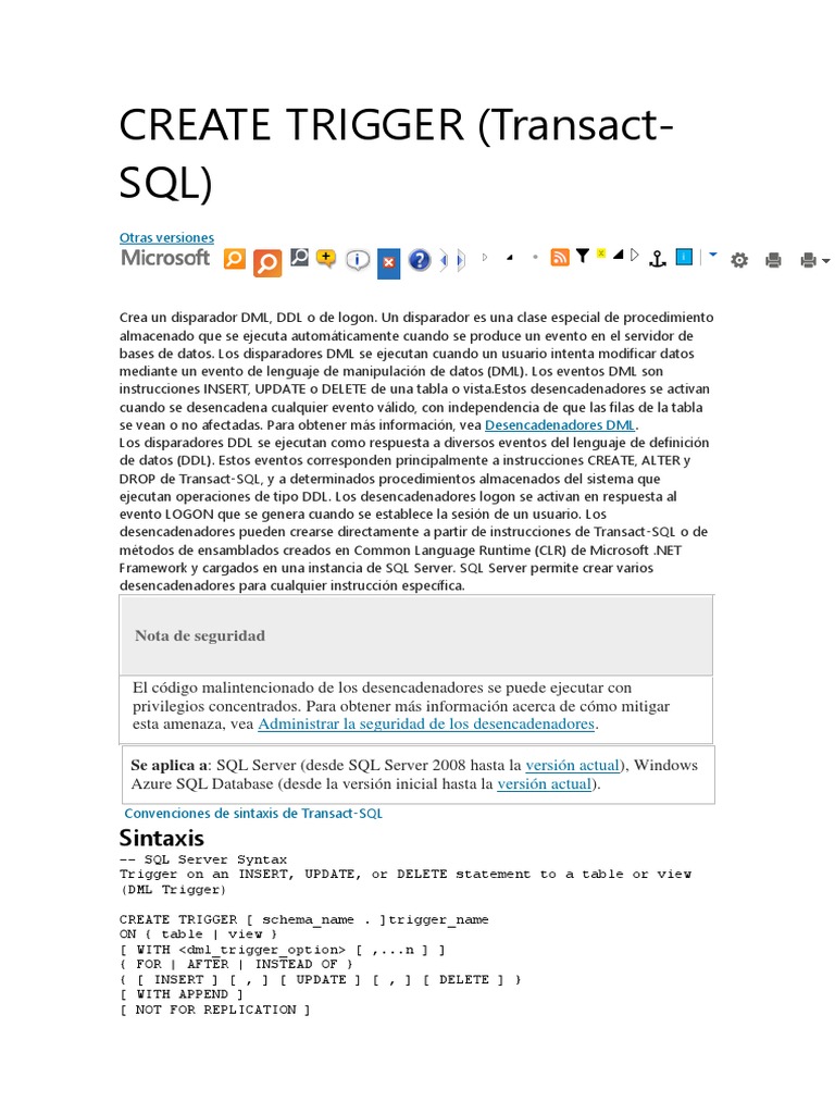 Create Trigger | PDF | Servidor SQL de Microsoft | Tabla (base de datos)