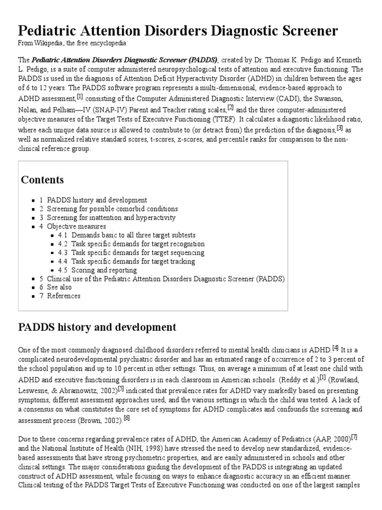 Pediatric Attention Disorders Diagnostic Screener - Wikipedia | PDF ...