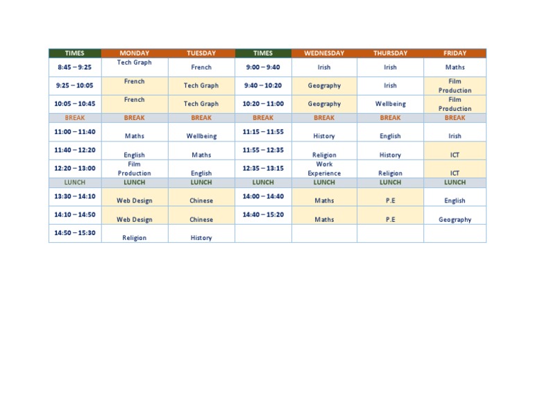 Timetable | PDF