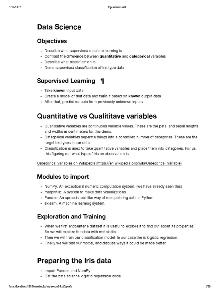 Data Science: Objectives | PDF | Categorical Variable | Logistic Regression