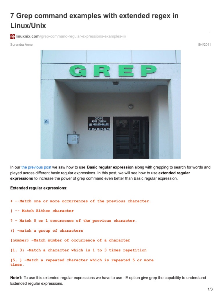 7 Grep Command Examples With Extended Regex in LinuxUnix | PDF | Regular Expression | Unix