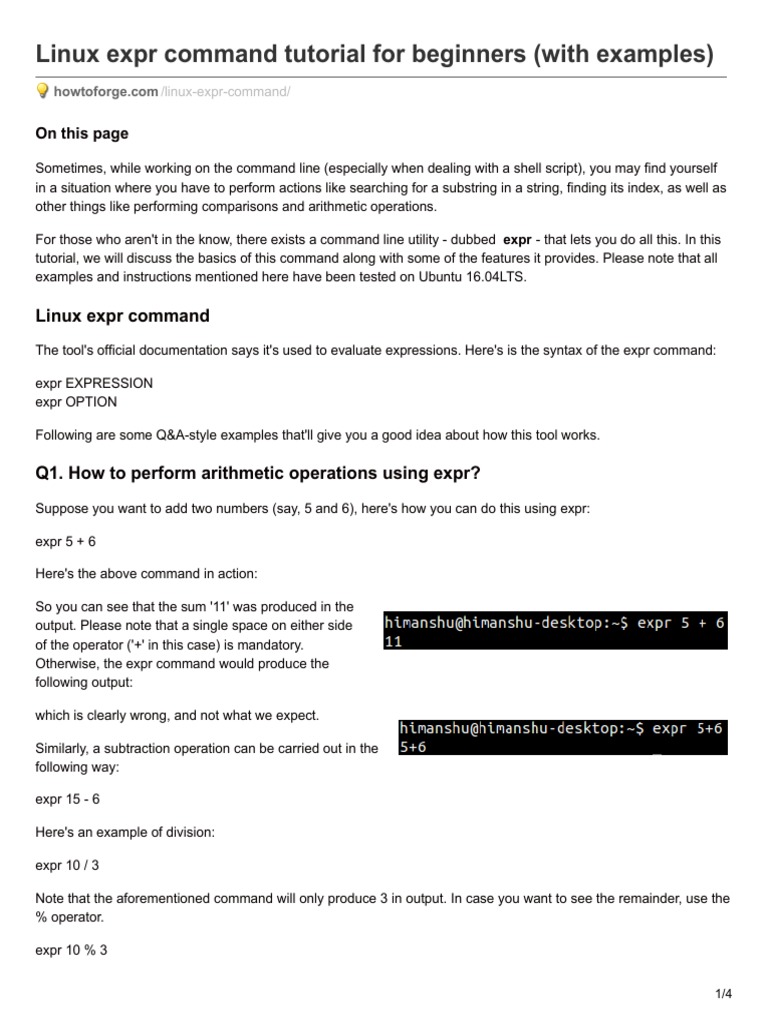 Linux Expr Command Tutorial For Beginners With Examples | PDF | Command Line Interface | String ...