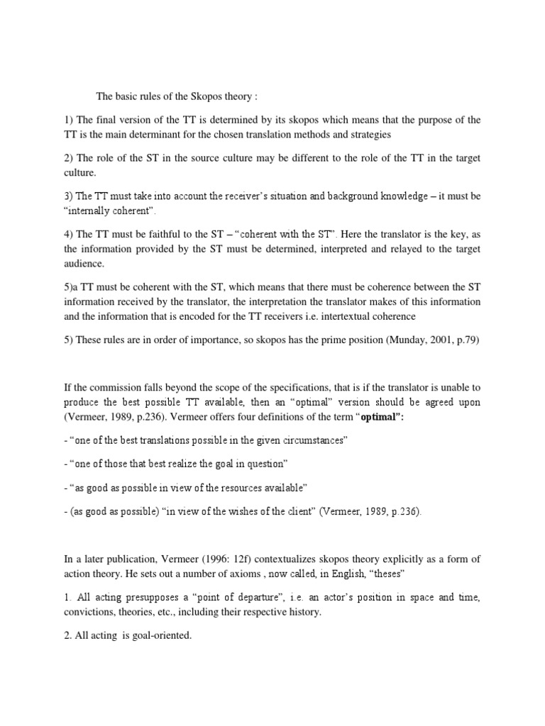 Skopos Theory: Key Rules and Critiques | PDF | Translations | Theory