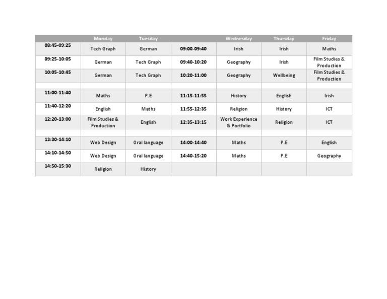 Filled in Timetable 2 0 | PDF