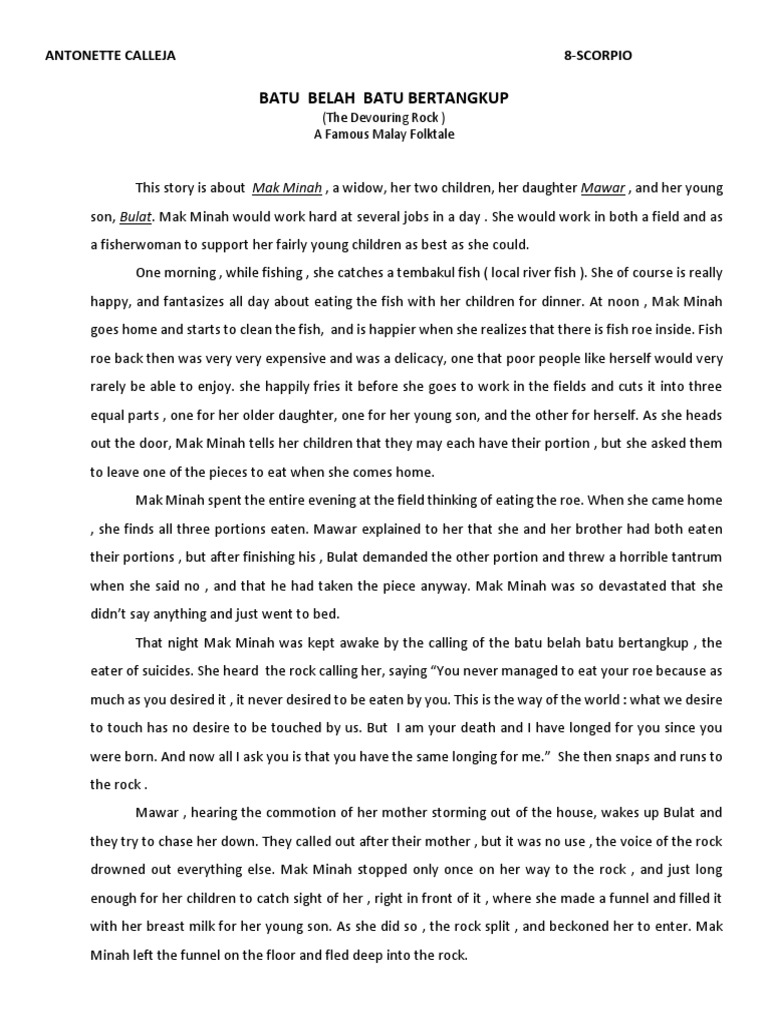 The Devouring Rock - A Malay Folktale | PDF