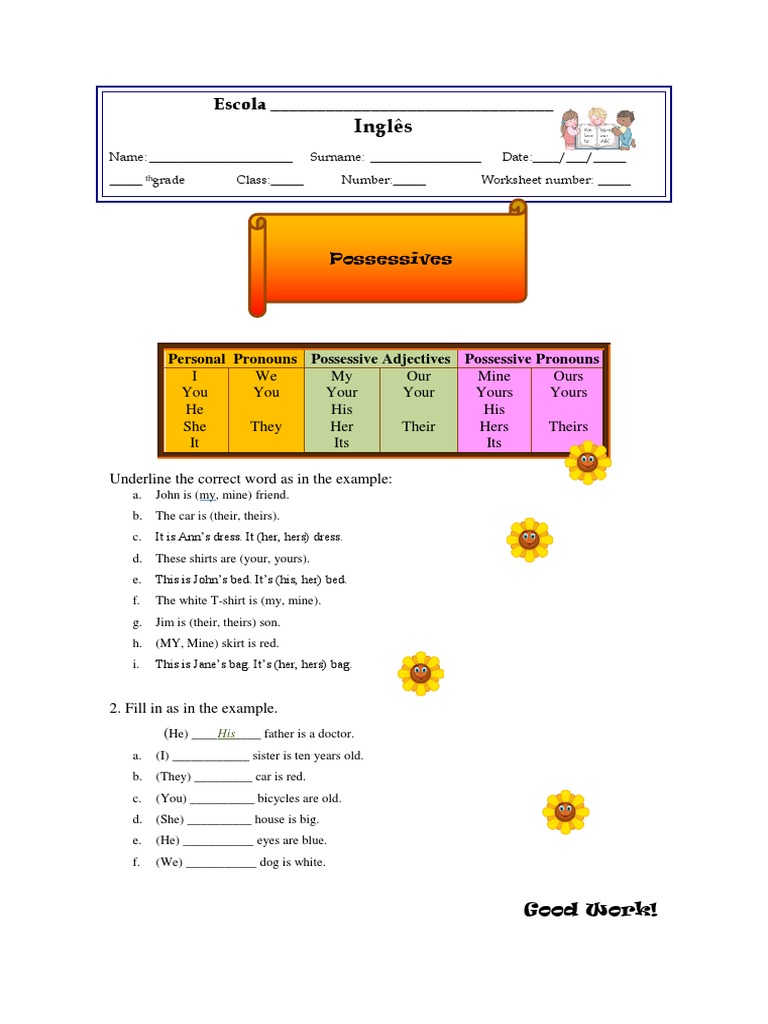 Practicing Possessives: A Worksheet for Students to Reinforce their ...
