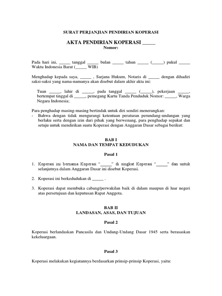Contoh Surat Perjanjian Pendirian Koperasi Yang Baik Dan Benar Format ...