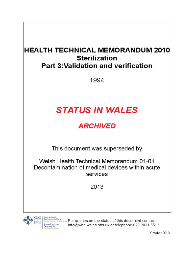 HTM 2010 Pt3 Sterilization PDF | PDF | Verification And Validation ...