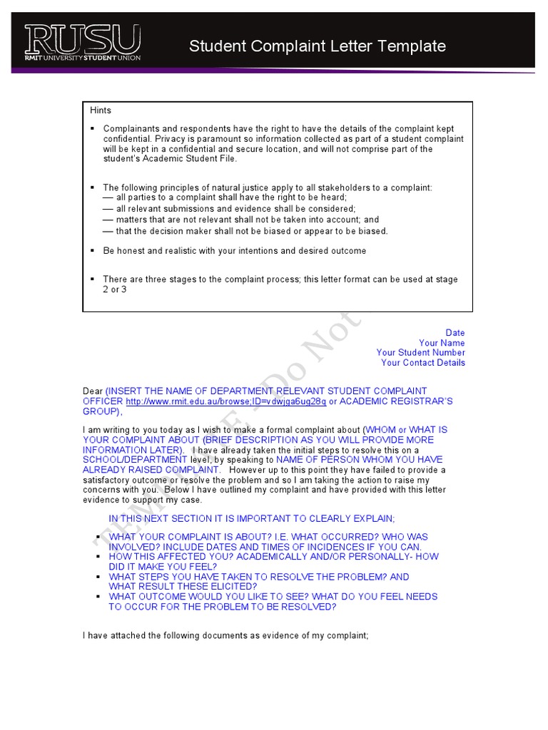Student Complaint Letter Template | Complaint | Social Institutions