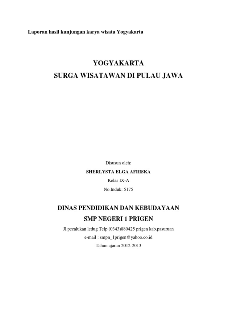 Laporan Hasil Kunjungan Karya Wisata Yogyakarta | PDF