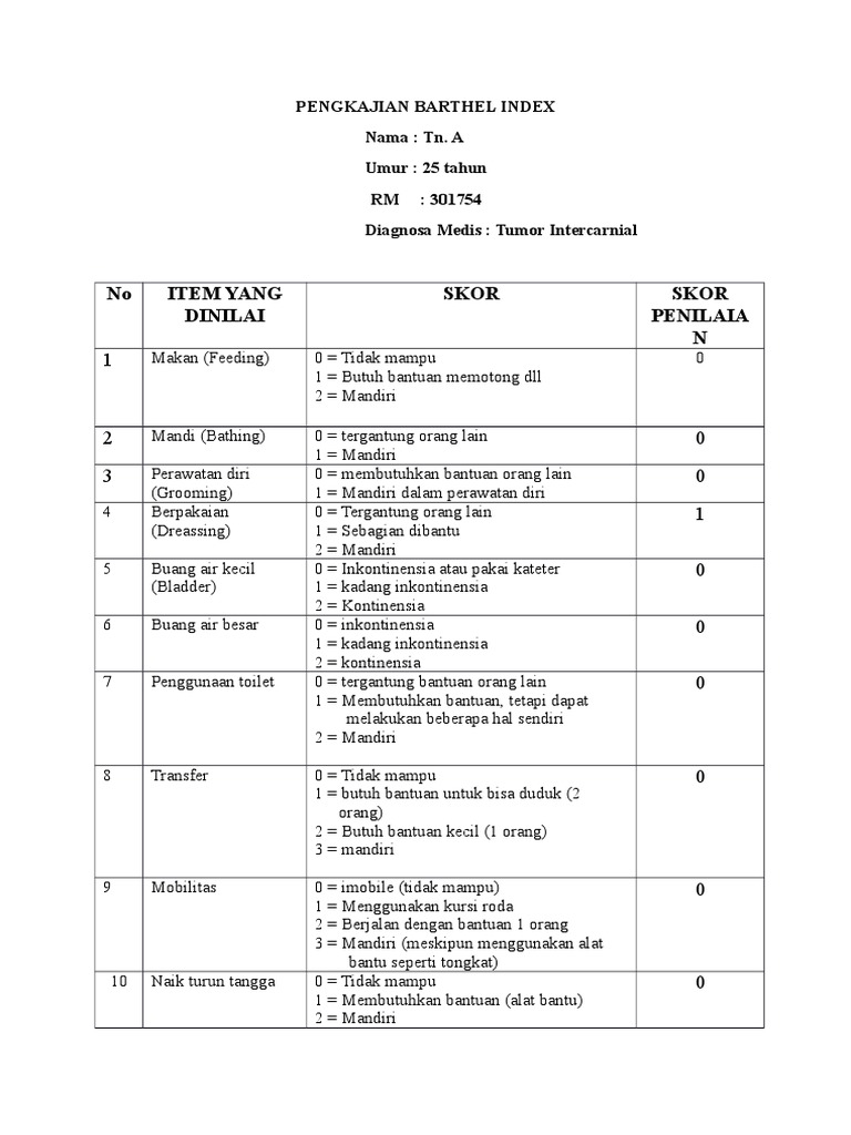 Pengkajian Barthel Index | PDF
