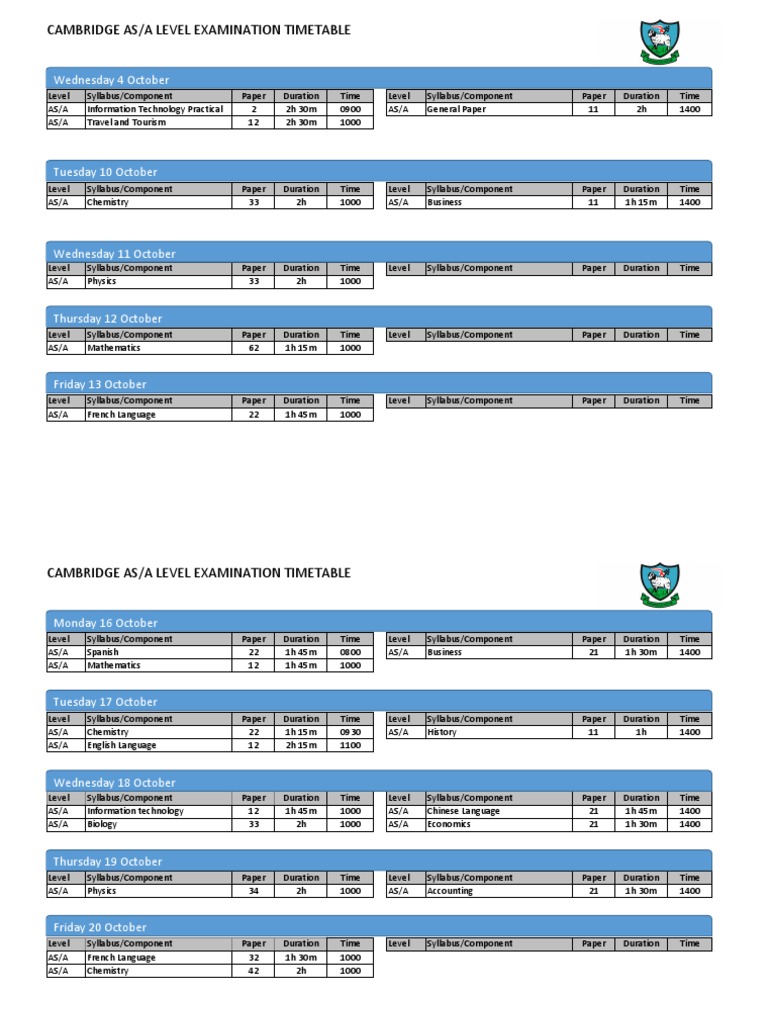 Cambridge AS/A Level Exam Timetable 2023 | PDF | Qualifications ...
