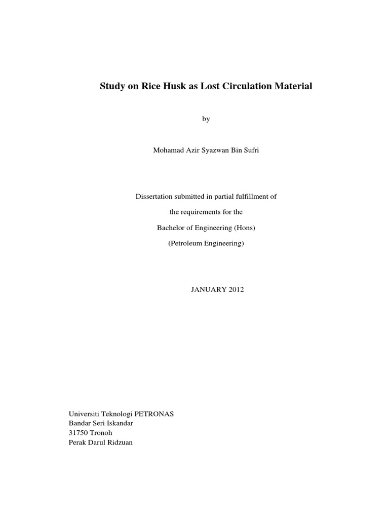 Study On Rice Husk As Lost Circulation Material | PDF | Viscosity | Oil Well