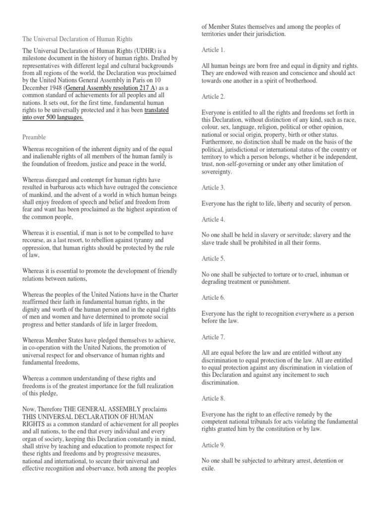 The Universal Declaration of Human Rights | PDF | Natural And Legal ...