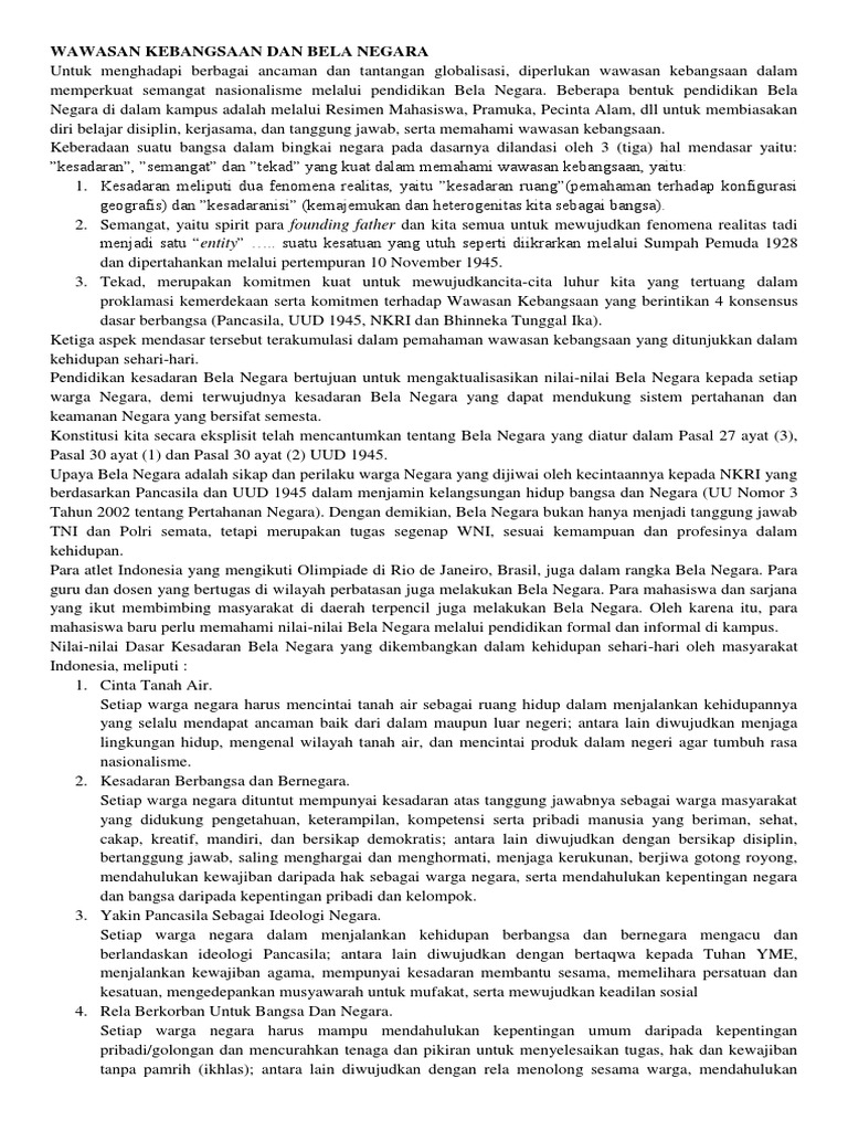 Wawasan Kebangsaan Dan Bela Negara | PDF