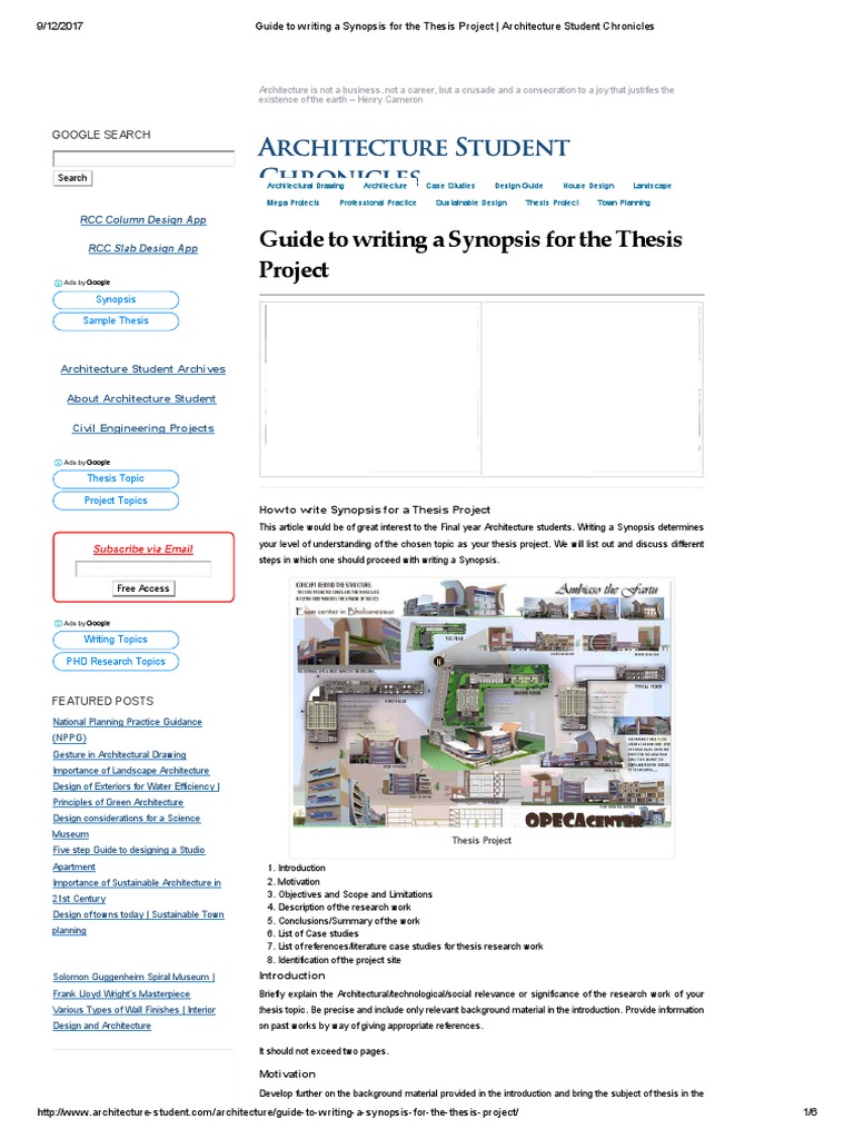Guide To Writing A Synopsis For The Thesis Project - Architecture ...