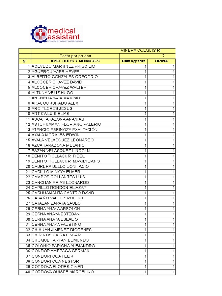 Minera Colquisiri - Lista de Pacientes Evaluados 12.11.09 | PDF ...