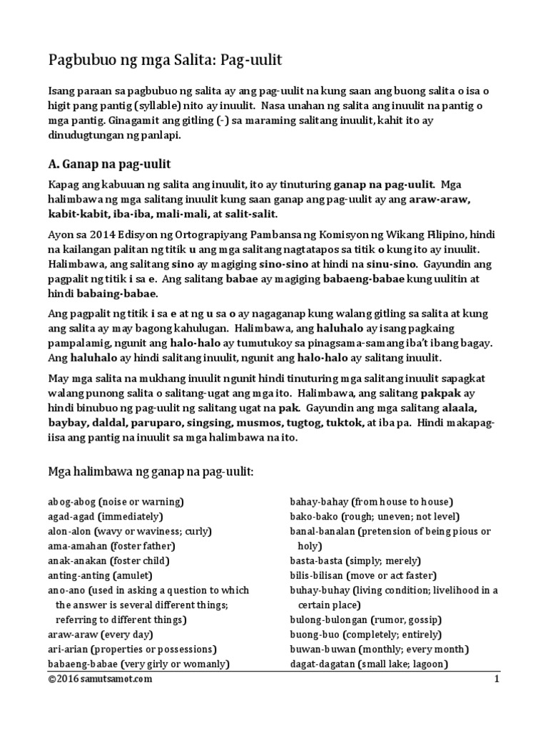 Mga Salitang Inuulit