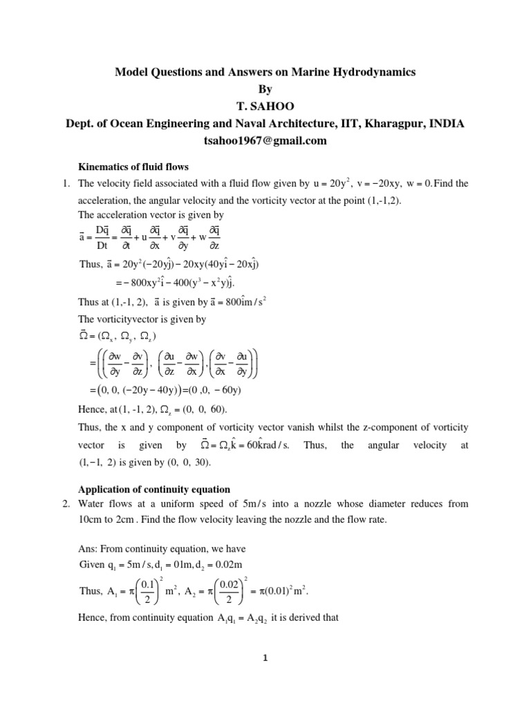 Model Questions and Answers On Marine Hydrodynamics by T. Sahoo Dept ...
