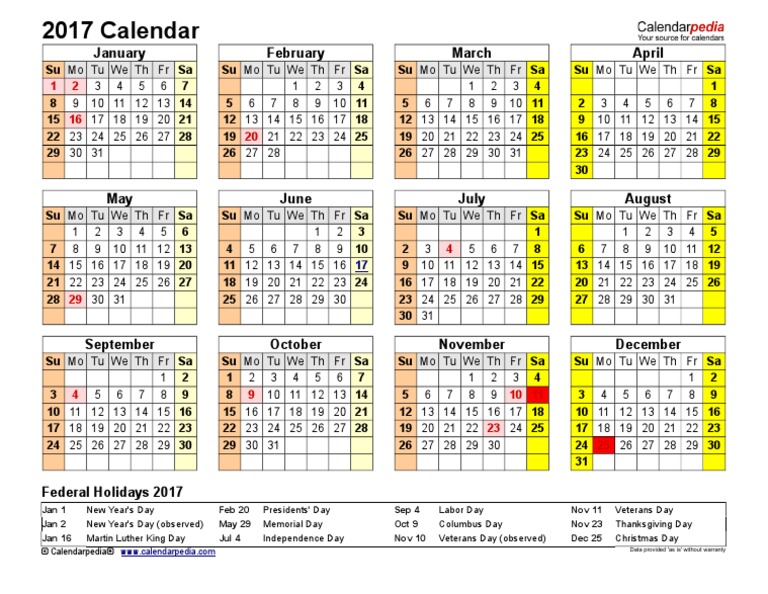 2017 Calendar Landscape Year at A Glance | PDF | Seasons | Secular Holidays