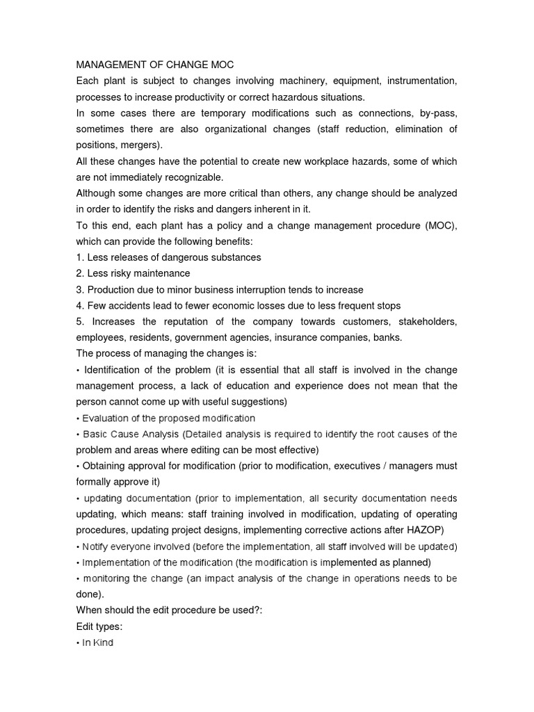 Management of Change Moc | PDF | Business | Safety