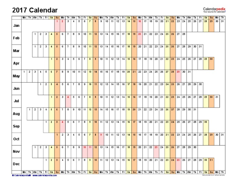 2017 Calendar Landscape Linear Days Aligned | PDF