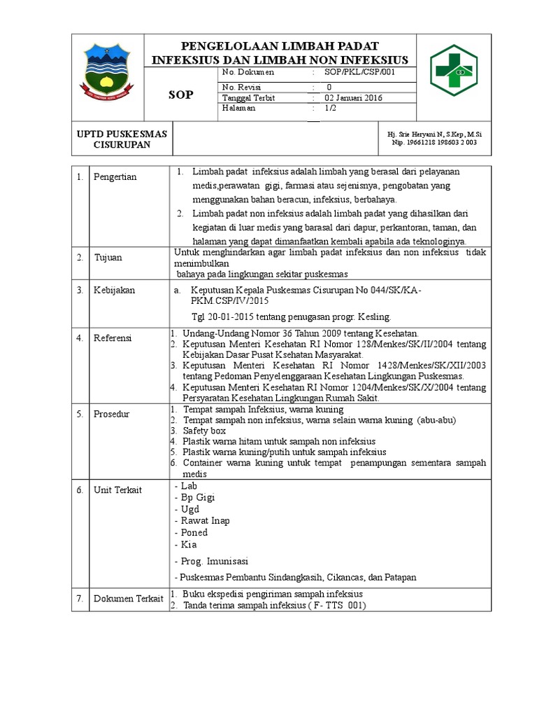Spo 01 Pengelolaan Limbah Padat Infeksius Dan Limbah Padat Non Infeksius | PDF